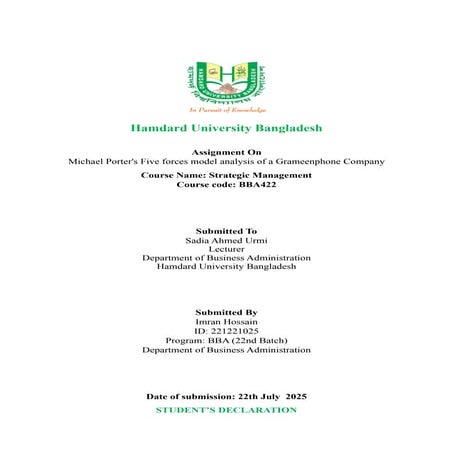 strategic management Assignment Michael Porters five forces model ...