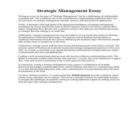 Strategic Management Essay | PDF