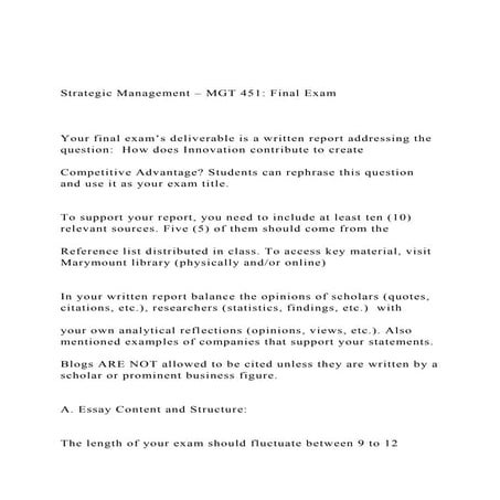 Strategic Management – MGT 451 Final Exam Your final.docx
