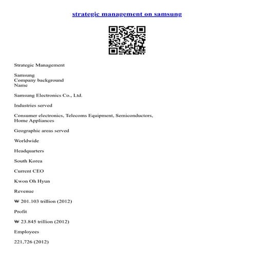Strategic Management On Samsung | PDF