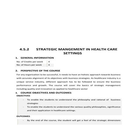 Strategic mangement in health care settings | PDF
