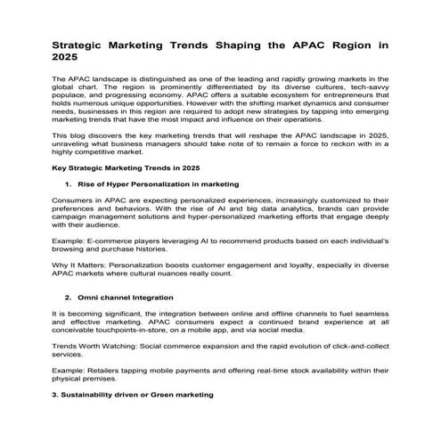 Strategic Marketing Trends Shaping the APAC Region in 2025 | PDF