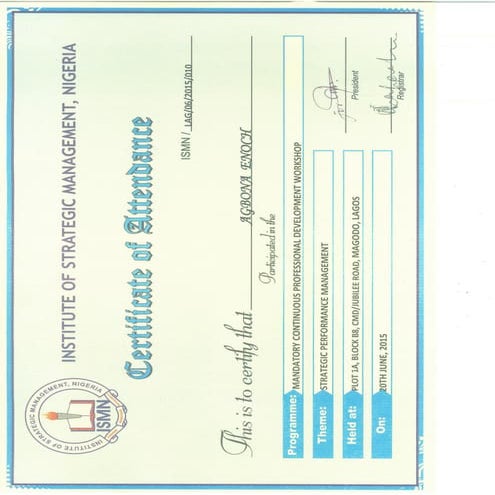 Strategic Perfiormance Management Certificate | PDF