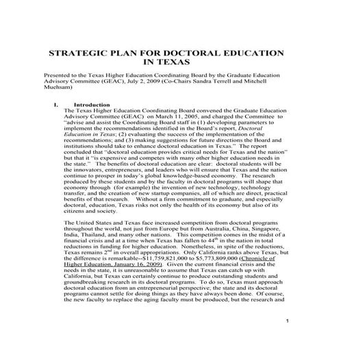 Strategic Plan For Doctoral Education 6 30 09 | PDF