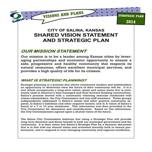 City of Salina Brochure-Shared Vision Statement & Strategic Plan | PDF