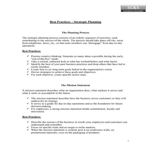 Strategic planning best practices checklist - Carlos Raúl Castro - SC&S ...