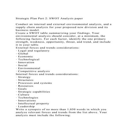 Strategic Plan Part 2 SWOT Analysis paperConduct an internal .docx