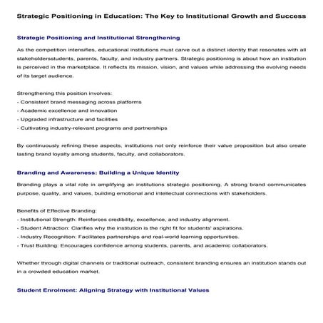 Strategic Positioning in Education: The Key to Institutional Growth and ...