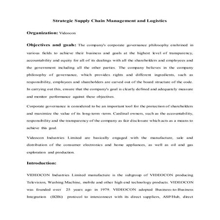 Strategic supply chain management and logistics | PDF