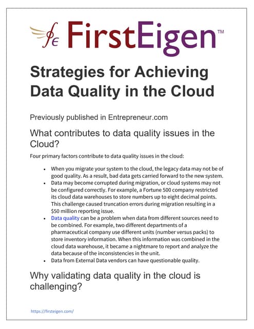 DataBuck - Detect data errors early with FirstEigen | PDF