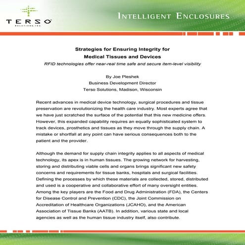 Ensuring Integrity for Medical Tissues and Devices | PDF