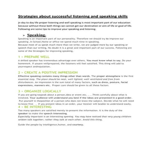 Strategies about successful listening and speaking skills Assignment | DOCX