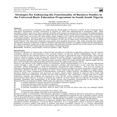 Strategies for enhancing the functionality of business studies in the universal basic education ...