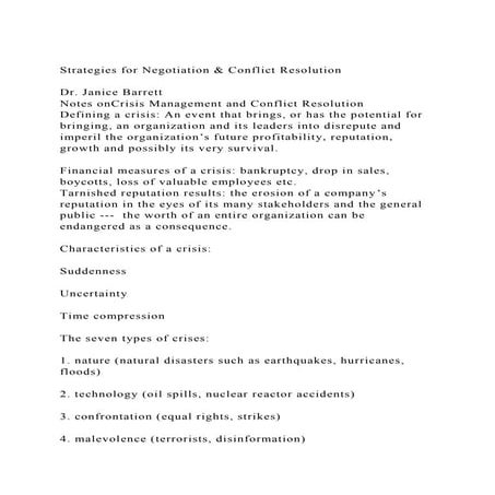 Strategies for Negotiation & Conflict Resolution Dr. Janice Ba.docx