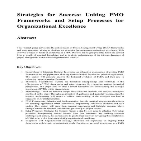 Strategies for Success Uniting PMO Frameworks and Setup Processes for ...