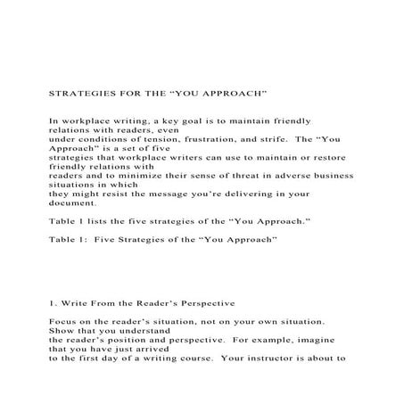 STRATEGIES FOR THE YOU APPROACH” In workplace writ.docx