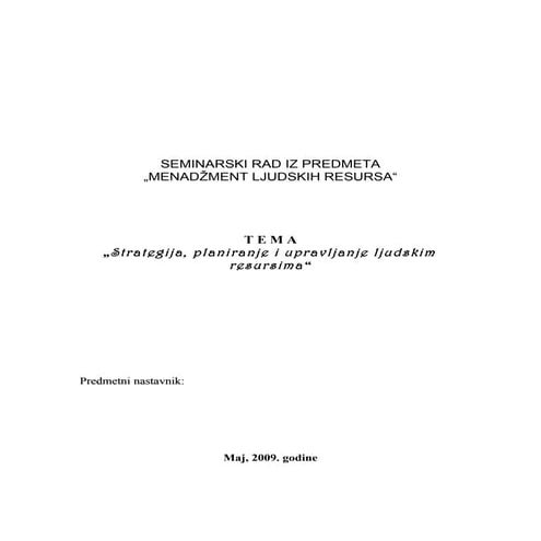 Strategija, planiranje i upravljanje ljudskim resursima menadzment-ek | DOC