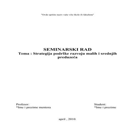 Strategija podrske razvoju malih i srednjih preduzeca | DOC