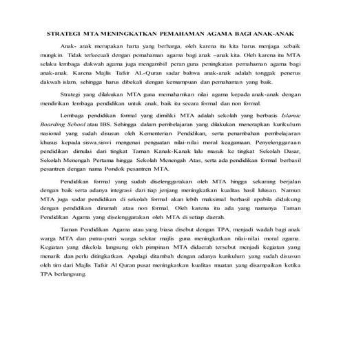 Strategi mta meningkatkan pemahaman agama bagi anak | DOCX