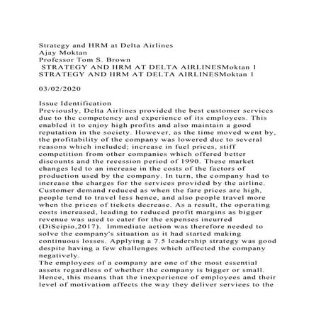 Strategy and HRM at Delta AirlinesAjay MoktanProfessor Tom S. .docx
