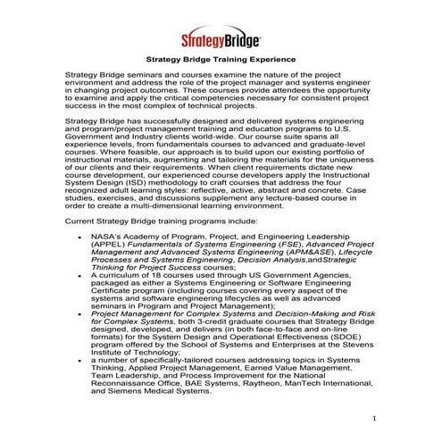 Strategy Bridge Training Experience | DOCX