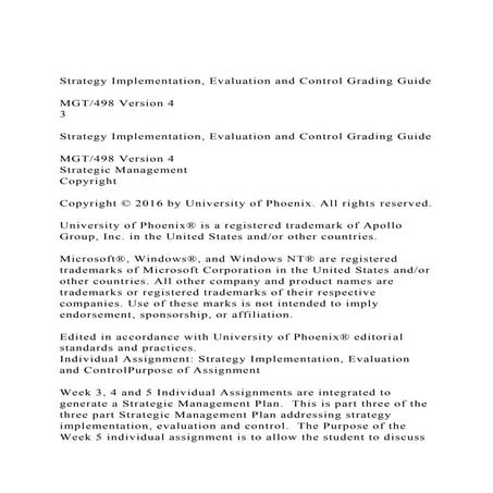 Strategy Implementation Evaluation And Control Grading Guide Docx Large Business Business
