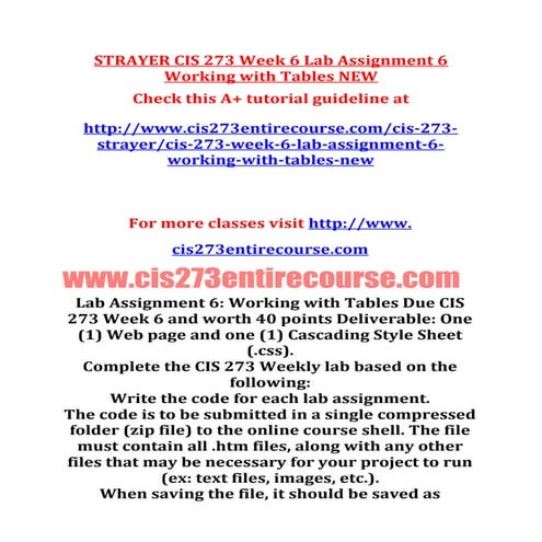 Strayer cis-273-week-6-lab-assignment-6-working-with-tables-new | PPT | Web Design and HTML ...
