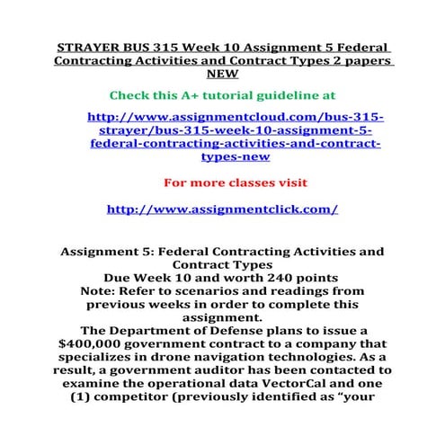 Strayer bus 315 week 10 assignment 5 federal contracting activities and contract types 2 papers ...