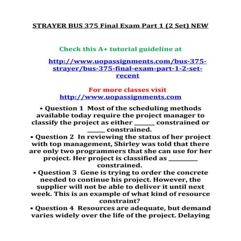 Strayer bus 375 final exam part 1 | DOC