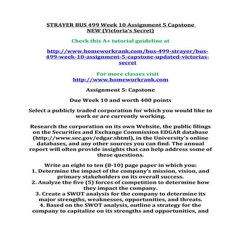 Strayer bus 499 week 10 assignment 5 capstone new | DOC