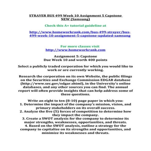Bus 499 week 10 assignment 5 – capstone | DOCX