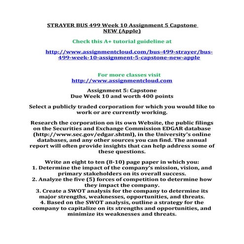 Strayer bus 499 week 10 assignment 5 capstone new3 | PDF