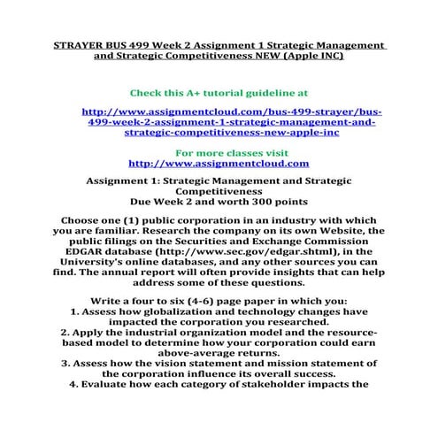 Strayer bus 499 week 2 assignment 1 strategic management and strategic competitiveness new ...