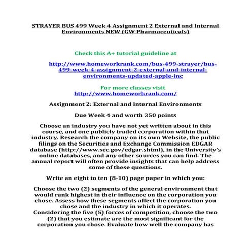 Strayer Bus 499 Week 4 Assignment 2 External And Internal Environments New Pdf
