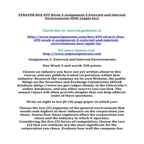 Strayer bus 499 week 4 assignment 2 external and internal environments new8 | DOC