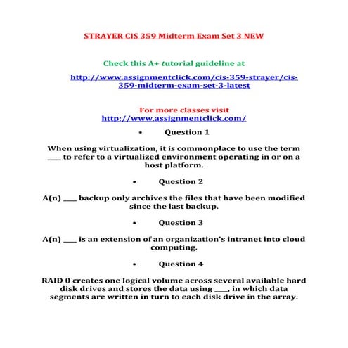 Strayer cis 359 midterm exam set 3 new | DOC | Operating Systems | Computer Software and ...