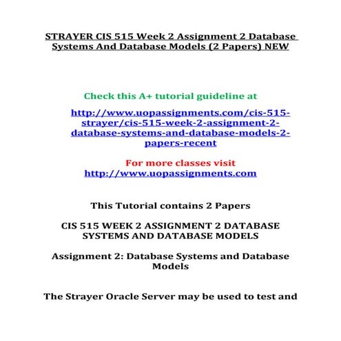 Strayer cis 515 week 2 assignment 2 database systems and database models | DOC | Databases ...