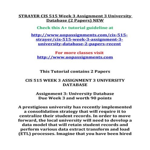 Strayer cis 515 week 3 assignment 3 university database | DOC | Databases | Computer Software ...