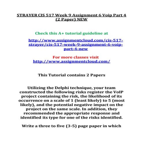 Strayer Cis 517 Week 9 Assignment 6 Voip Part 4 Pdf 