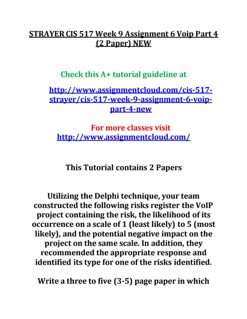 Strayer Cis 517 Week 9 Assignment 6 Voip Part 4 Pdf