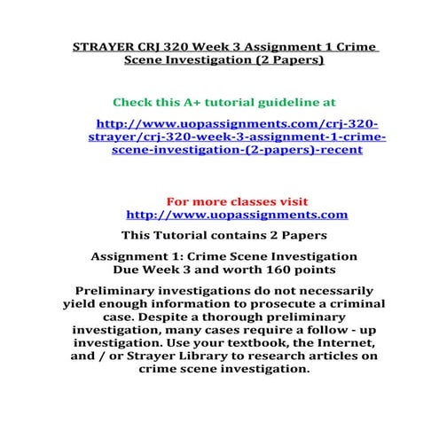 Strayer crj 320 week 3 assignment 1 crime scene investigation | PDF