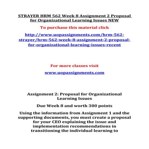 Strayer hrm 562 week 8 assignment 2 proposal for organizational ...