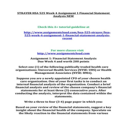 Acc 556 week 6 assignment 1 financial analysis | DOCX