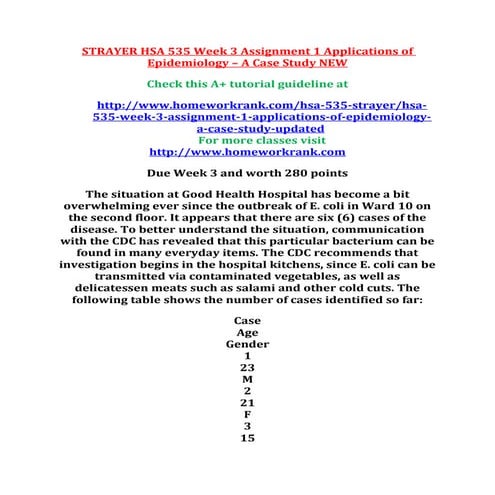 Strayer hsa 535 week 3 assignment 1 applications of epidemiology a case ...
