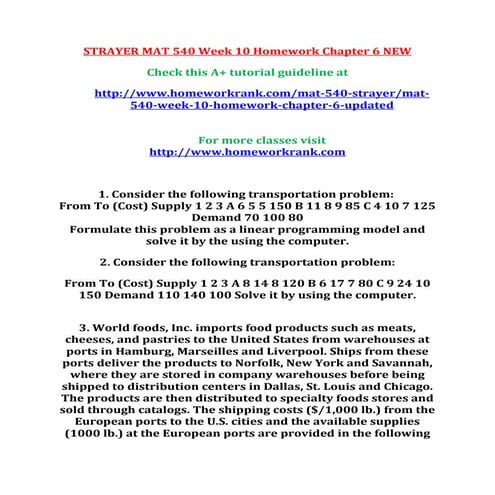 Strayer mat 540 week 10 homework chapter 6 new | PDF