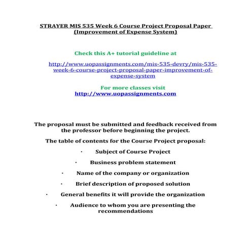 Strayer mis 535 week 6 course project proposal paper | PDF