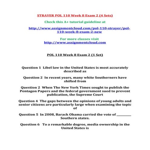 Strayer pol 110 week 8 exam 2 | PDF