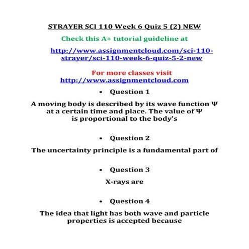 Strayer sci 110 week 6 quiz 5 | DOC