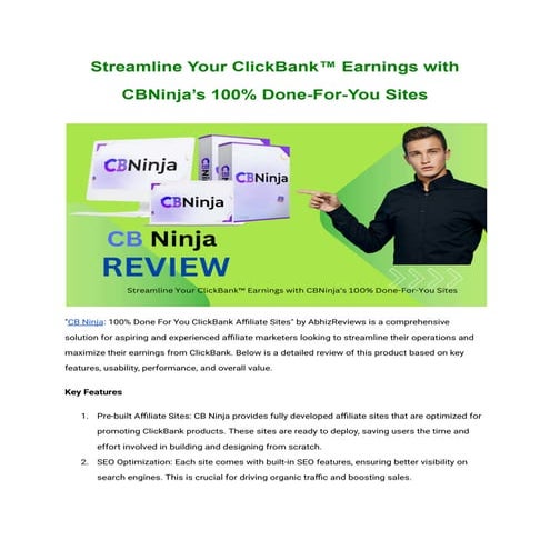 Streamline Your ClickBank™ Earnings with CBNinja’s 100% Done-For-You ...