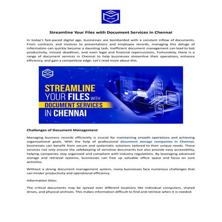 Streamline Business Operations With Document Services In Chennai Pdf